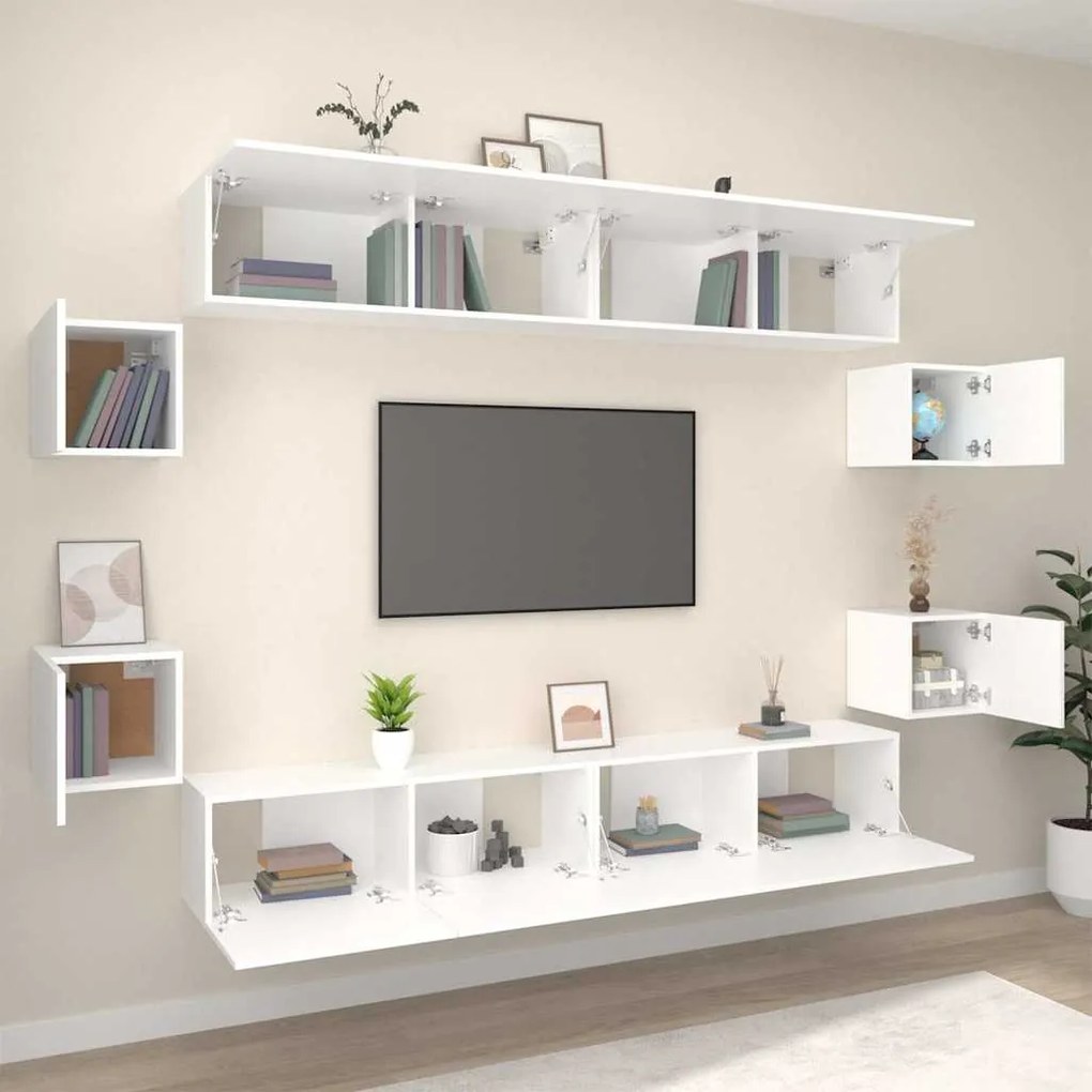 8dílný set TV skříněk bílý kompozitní dřevo 3114222