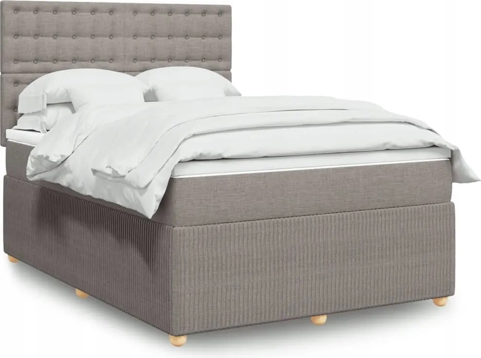 Box Spring Postel S Matrací Textil Taupe tlačítka 140 x 200 cm