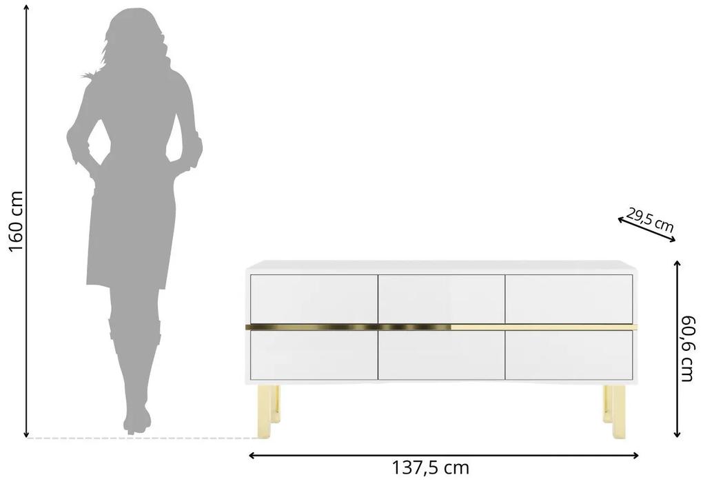 Elegantní bílá komoda / tv stolek Dancan MAGICA se zlatými doplňky