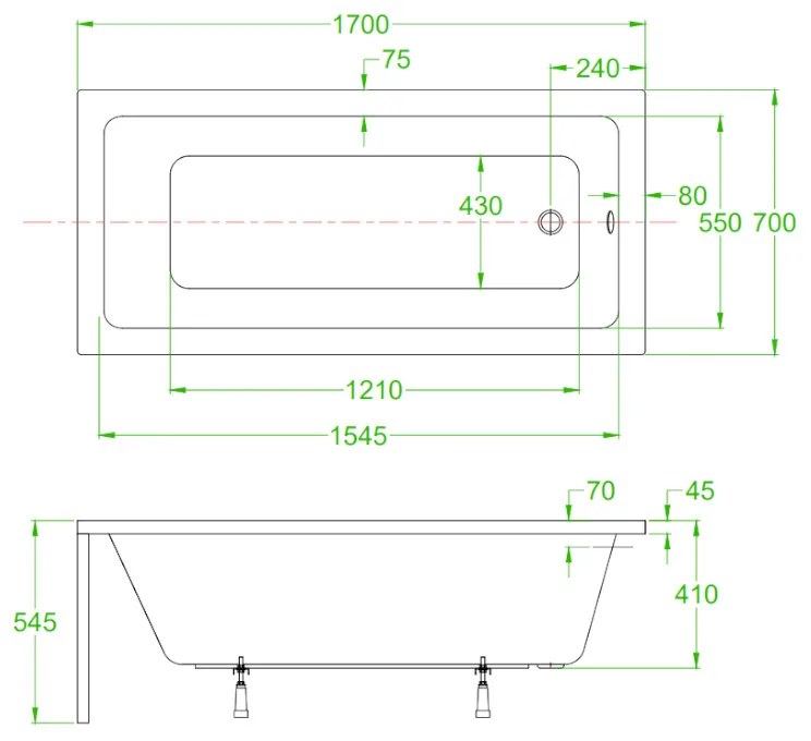 BPS-koupelny Akrylátová obdélníková vana k vestavbě HYD-NIL170-VEST 170x70 cm bílá, odtokový komplet chrom