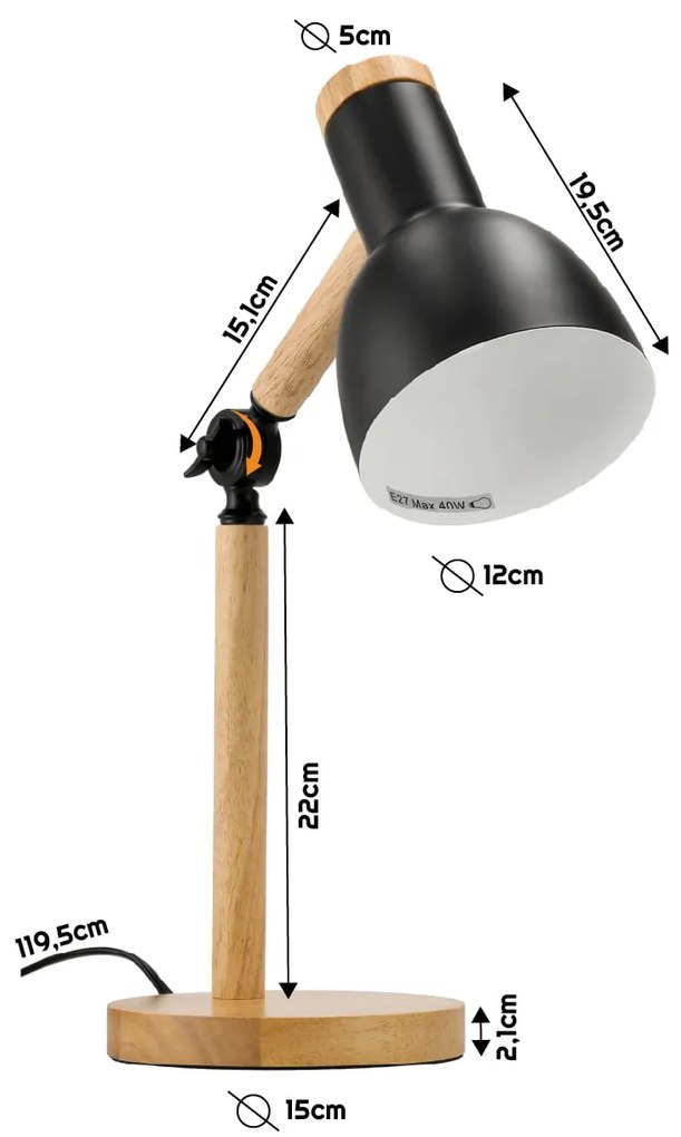 BERGE Stolní LED lampa Ryga 1xE27 černá