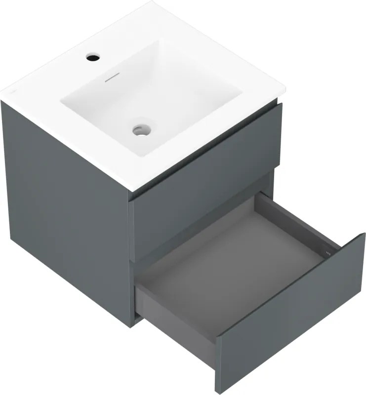 Mexen Orio, koupelnová skříňka 50 cm s umyvadlem Otis, 2 zásuvky, grafitová matná/bílá matná, 91A10-05047-2-BFF66-W18M01