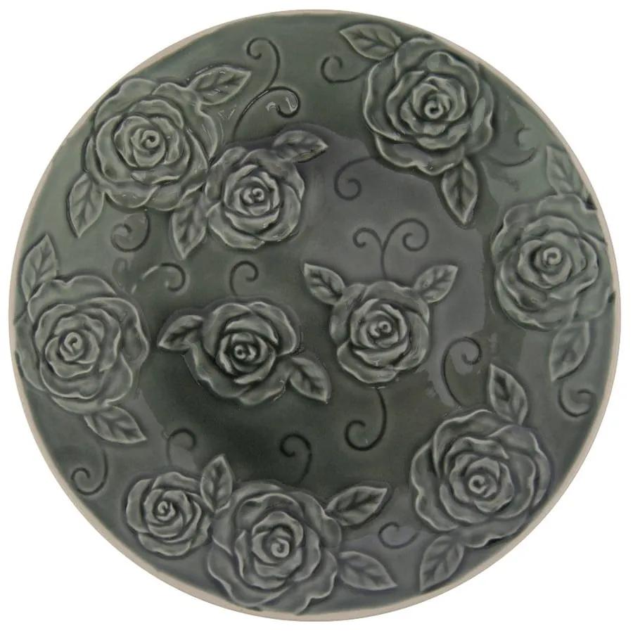 Tmavě zelený ozdobný talíř Antic Line Roses, ⌀ 25,5 cm