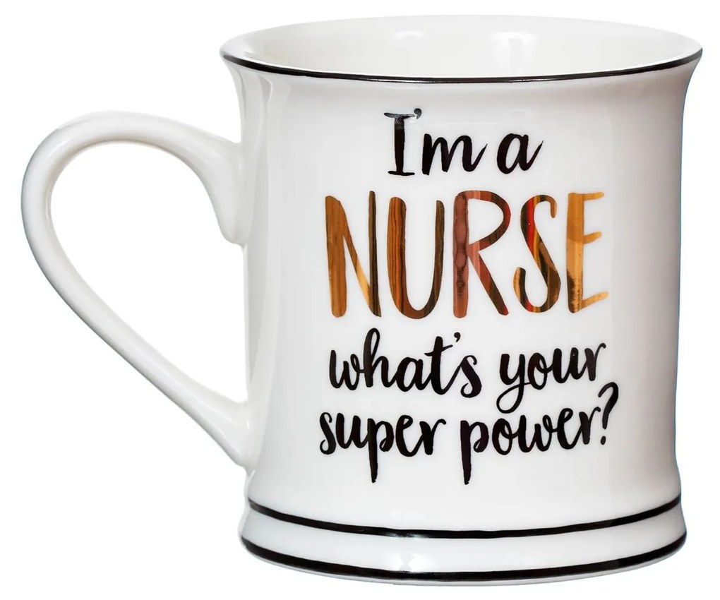 Sass & Belle Porcelánový hrnek s nápisem I am a nurse what is your super power? 400ml