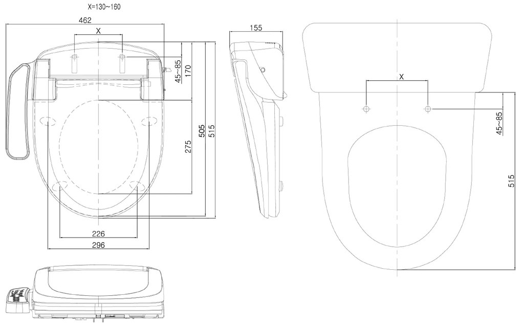Sapho Sapho, HANDICAP WC kombi zvýšené sedátko s elektronickým bidetem BLOOMING EKO PLUS, Rimless, zadní odpad, bílá, NB-1160D-1