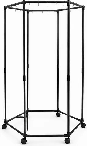 věšák, šestihranný, otočný, kolečka, kov/plast, 120x71x71 cm, černá, Dekorino TK20260013