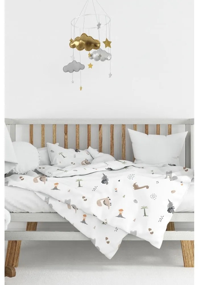 Bílé dětské povlečení do postýlky z bavlny Renforcé 100x150 cm Dinozor – Mijolnir