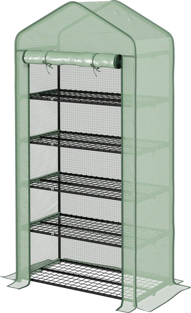 Outsunny 5-úrovňový Zahradní Skleník Pevný Skleník s 1 Rolovacím Zipem, Anti-UV, Rozšířený Design a Police pro Pěstování Rostlin a Květin 90x49x193 c…