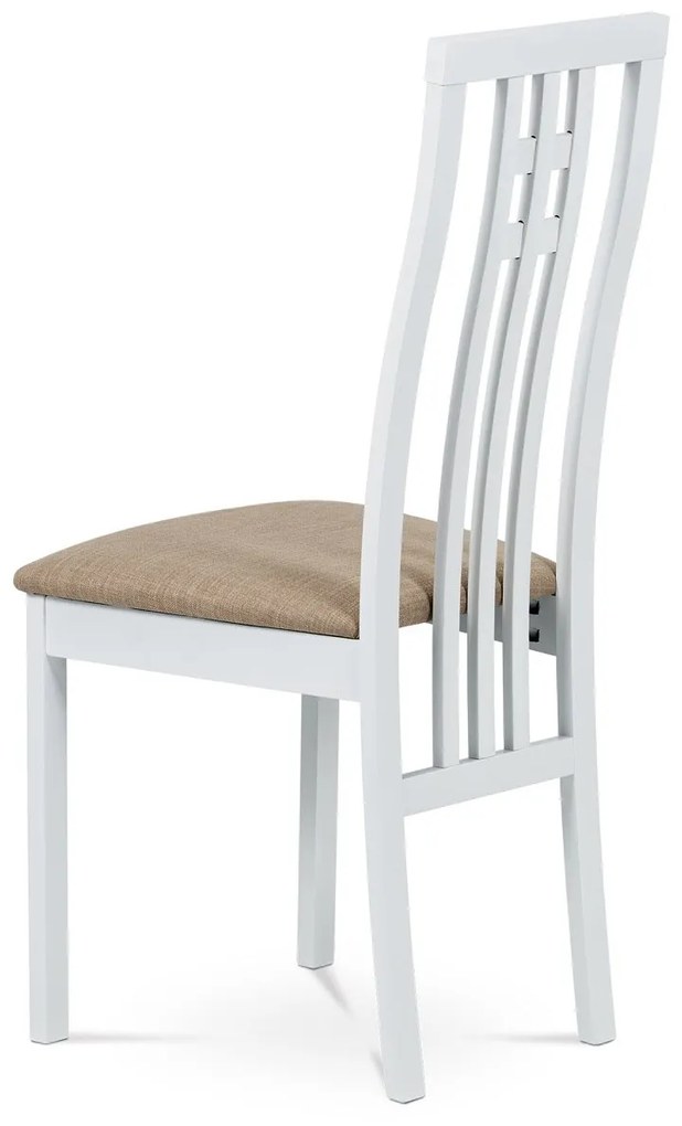 Autronic Dřevěná jídelní židle BC-2482 WT, bílá/potah béžový