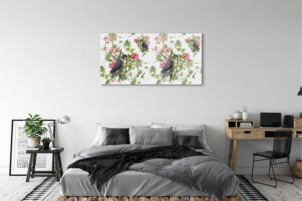 akrylový obraz Ptáci na větvi 125x50 cm