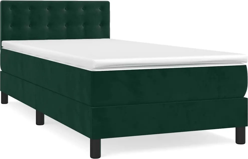 Box spring postel s matrací tmavě zelená 90x200 cm samet 3141524