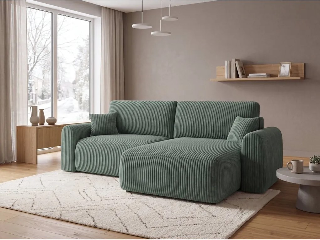 Rozkládací oboustranná sedací souprava do L NORDEN TILIA 250x140 cm, zelená