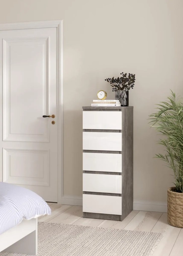 FALCO Komoda Simplicity 233 beton/bílý lesk