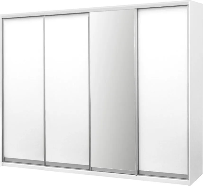 Skříň 4D 2500x2400x600, 3 DTD + 1 zrcadlo, bílá