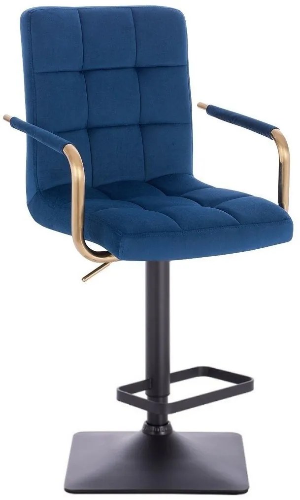 LuxuryForm DESIGN Barová židle VERONA GOLD VELUR na černé hranaté podstavě - modrá