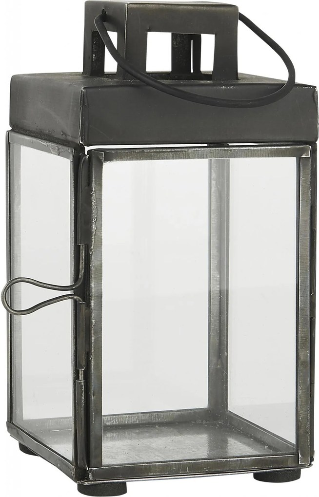 IB LAURSEN Kovová lucernička Lantern Square 15,5cm, černá barva, sklo, kov