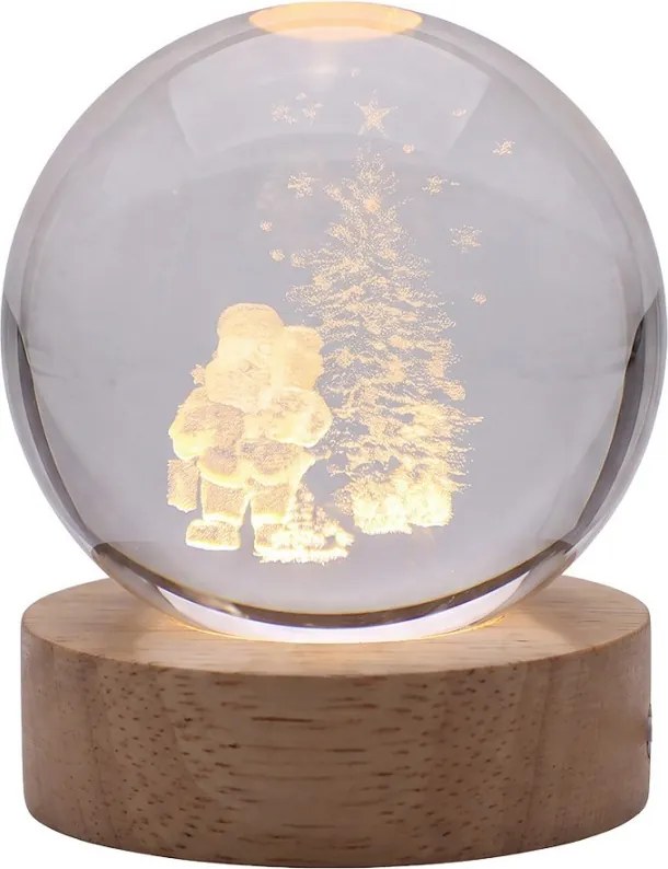 LED stolní lampička na dřevěném podstavci - Santa u stromku - Ø 6 cm / USB