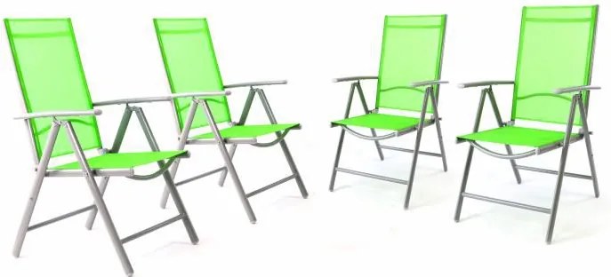 4 ks hliníková venkovní židle s nastavitelným opěradlem, zelená
