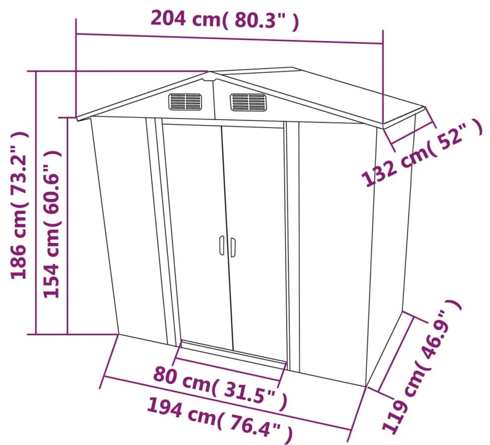 vidaXL Marketos Zahradní domek na nářadí zelený kovový 204x132x186 cm