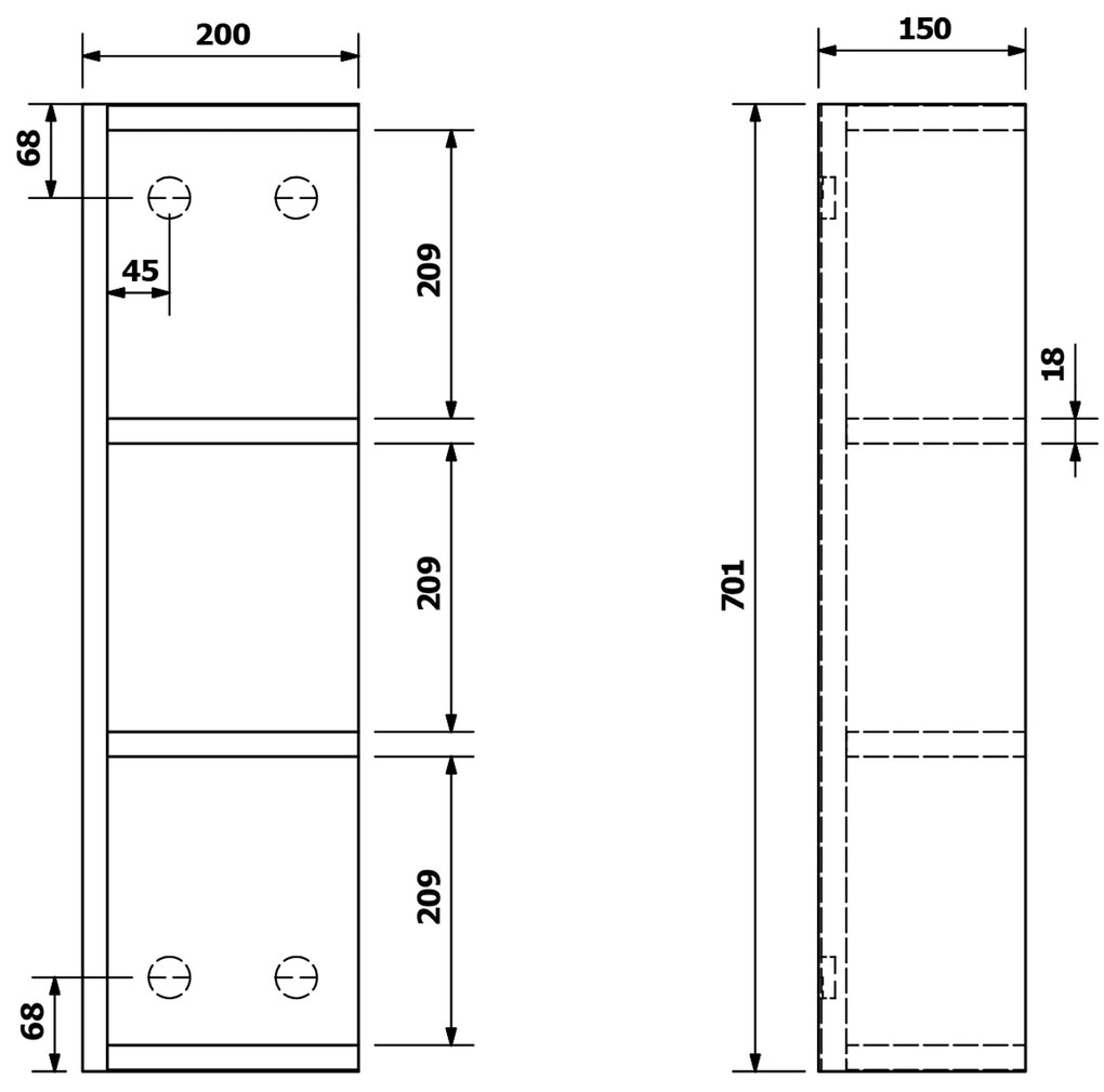 Sapho, RIWA otevřená police 20x70x15cm, levá/pravá, bílá (RW250), RIW250-0030