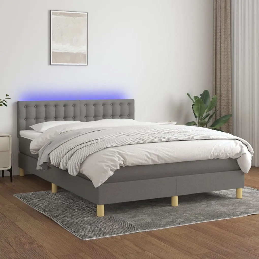 Box spring postel s matrací a LED tmavě šedá 140x200 cm textil 3134038