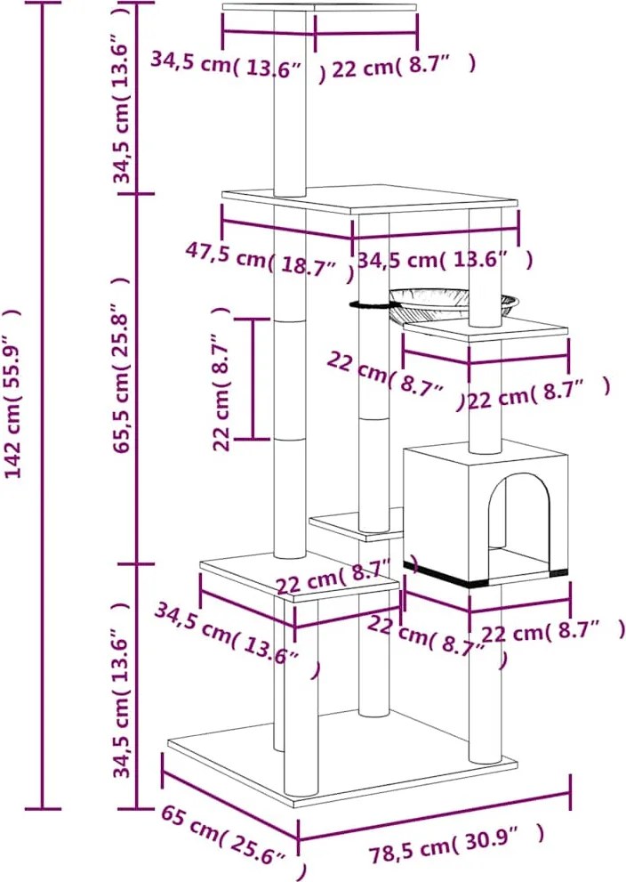 Škrabadlo pro kočky se sisalovými sloupky krémové 142 cm 171591