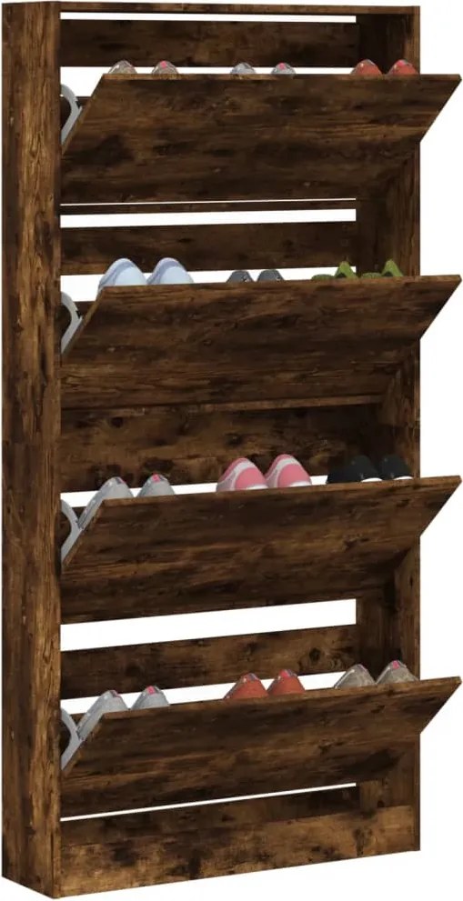 Botník se 4 výklopnými zásuvkami kouřový dub 80 x 21 x 163,5 cm 3214368
