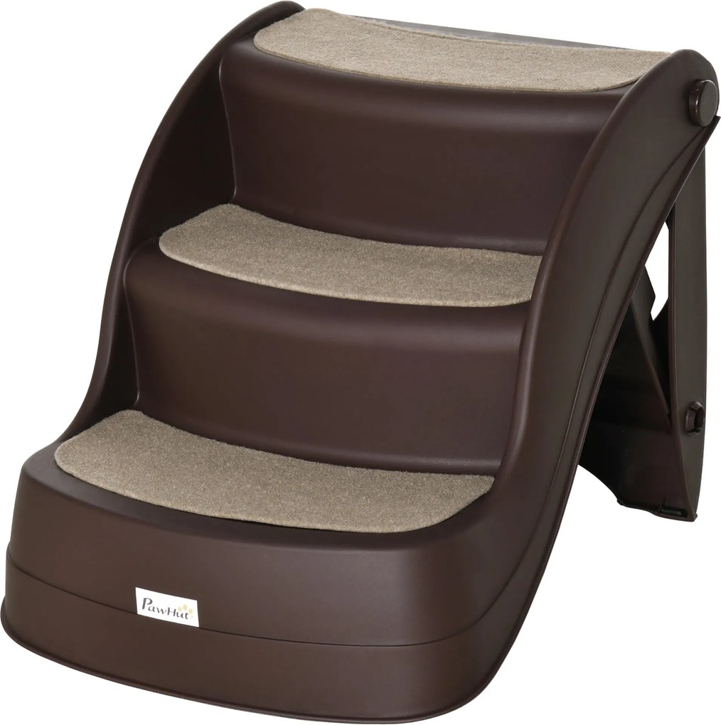 PawHut 3-krokové skládací schodiště pro psy, plastové kroky pro domácí mazlíčky s protiskluzovým kobercem pro postel a pohovku, nosnost 15 kg, 49x38x3