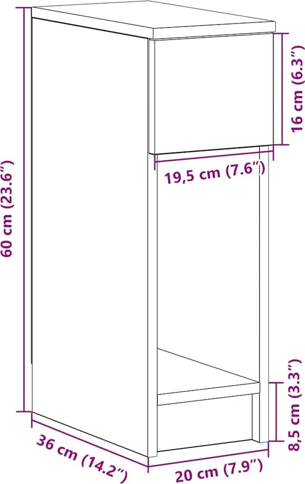 vidaXL Noční stolek se zásuvkou 20x36x60 cm [858709] Barva: kouřový dub