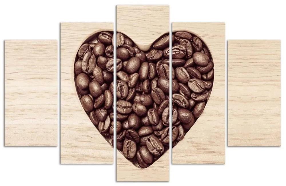 Obraz na plátně pětidílný Srdcová káva - 100x70 cm
