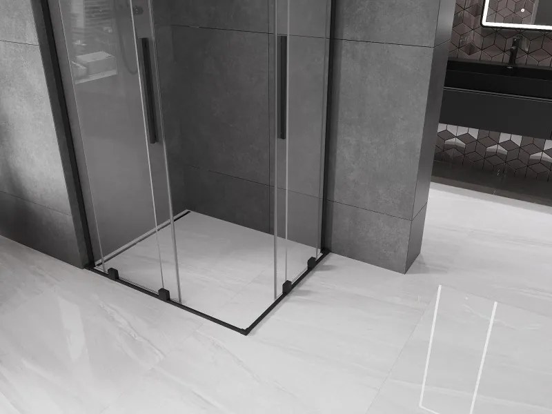 Mexen Velar L Duo, sprchový kout s posuvnými dveřmi 90 x 80 cm, 8mm čiré sklo, černá matná, 871-090-080-02-03-70
