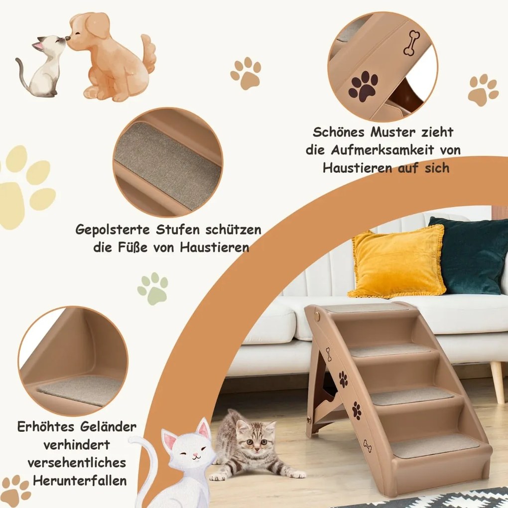Costway Pet Schody se 4 schody Přenosný šplhací žebřík Bezpečná rampa pro psy