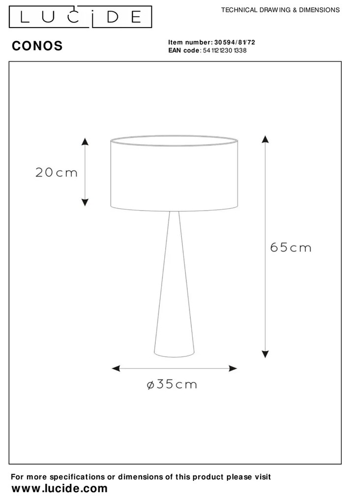 Lucide 30594/81/72 stolní lampa Conos, přírodní, E27, 65cm