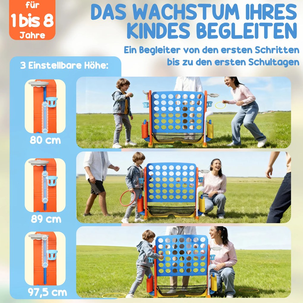 AIYAPLAY 4-v-1 herní set, Čtyři v řadě, výškově nastavitelný, síťová taška, plast, barevný