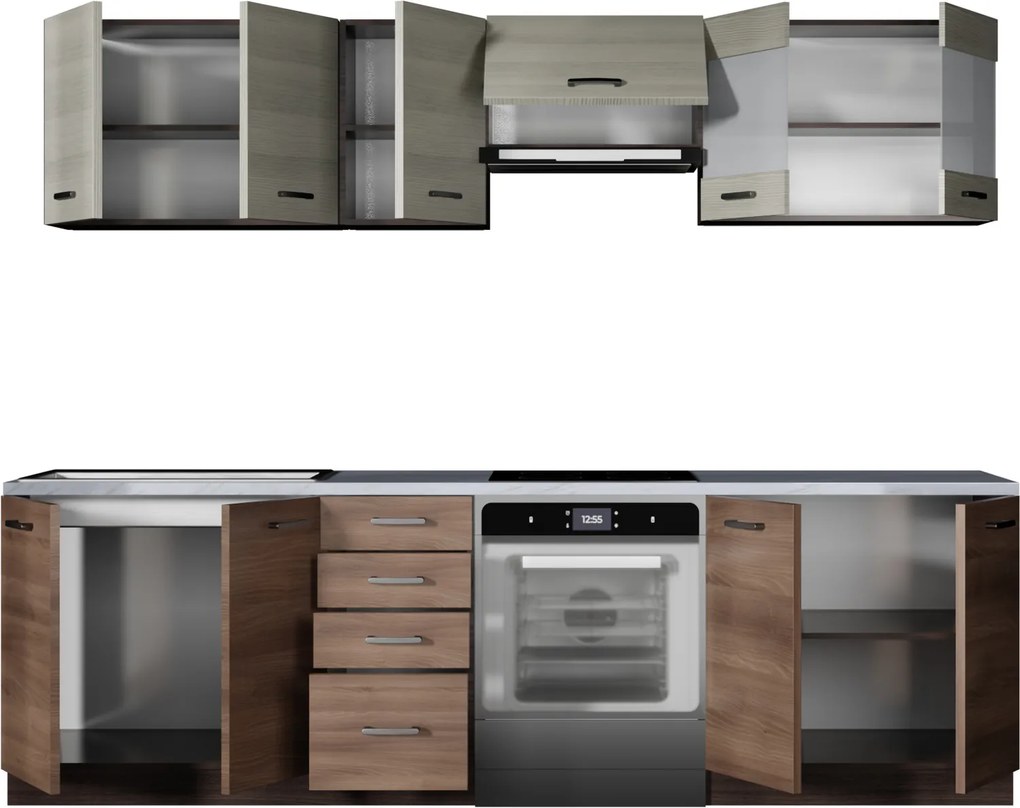 Kuchyňská linka Rachel 260 cm akácie skořicová/dub Navara/wenge