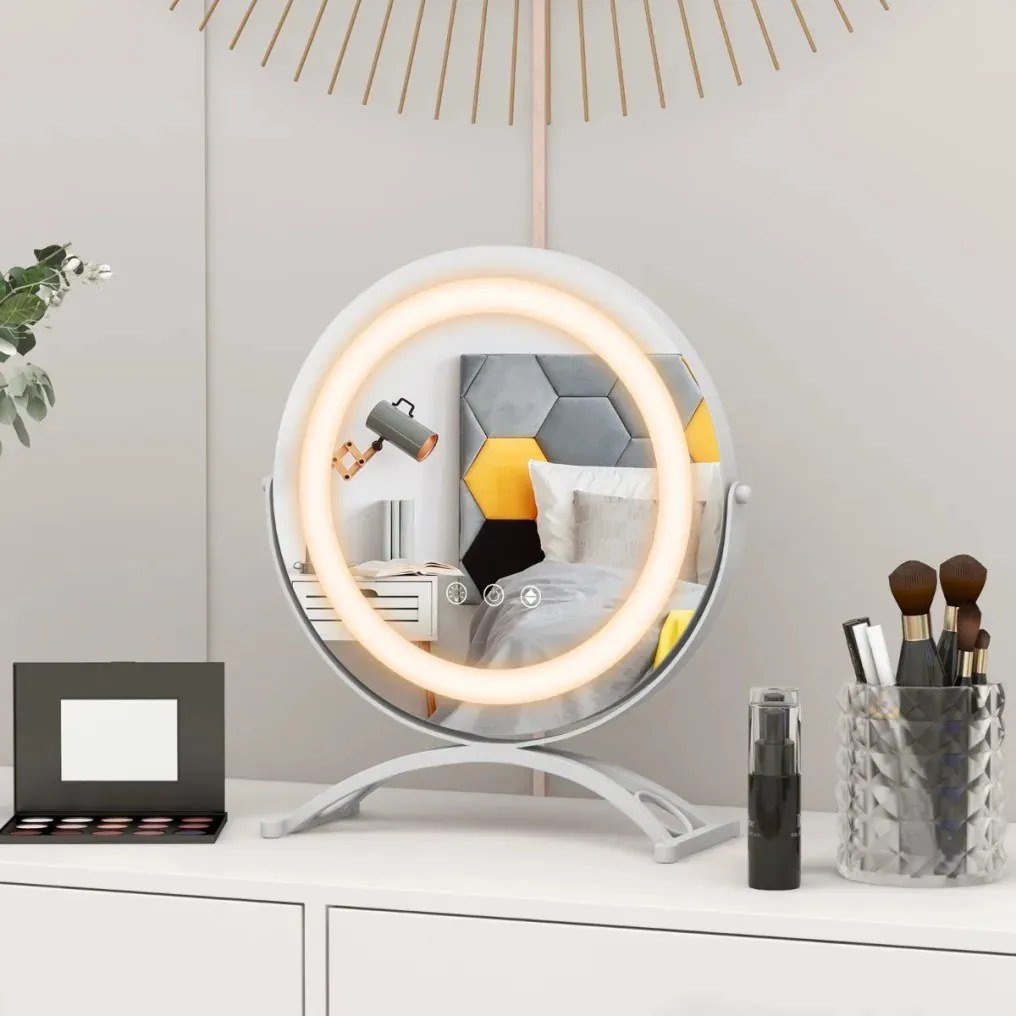 Kosmetické zrcadlo s LED osvětlením, stmívatelné, bílé, průměr 30 cm HU10611DE-WH