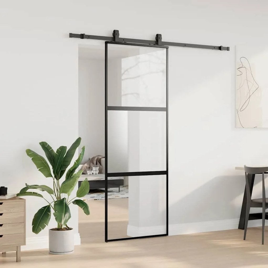 Posuvné dveře se sadou kování černé 76x205 cm Tvrzené sklo 3375877