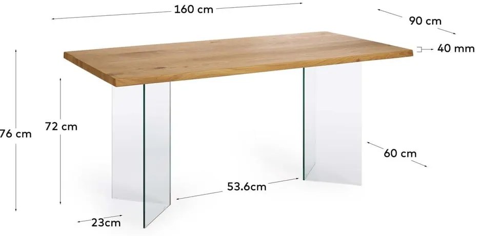 Jídelní stůl s deskou v dubovém dekoru v přírodní barvě 90x160 cm Lotty – Kave Home