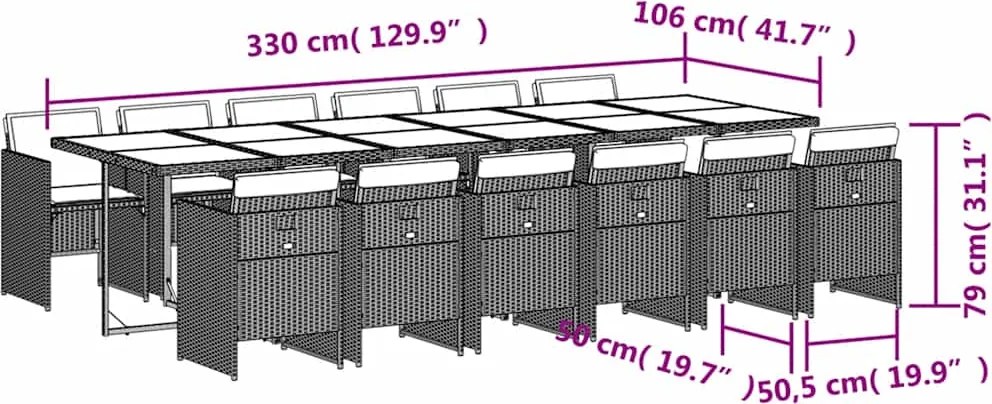 13dílný zahradní jídelní set s poduškami hnědý polyratan 3210585