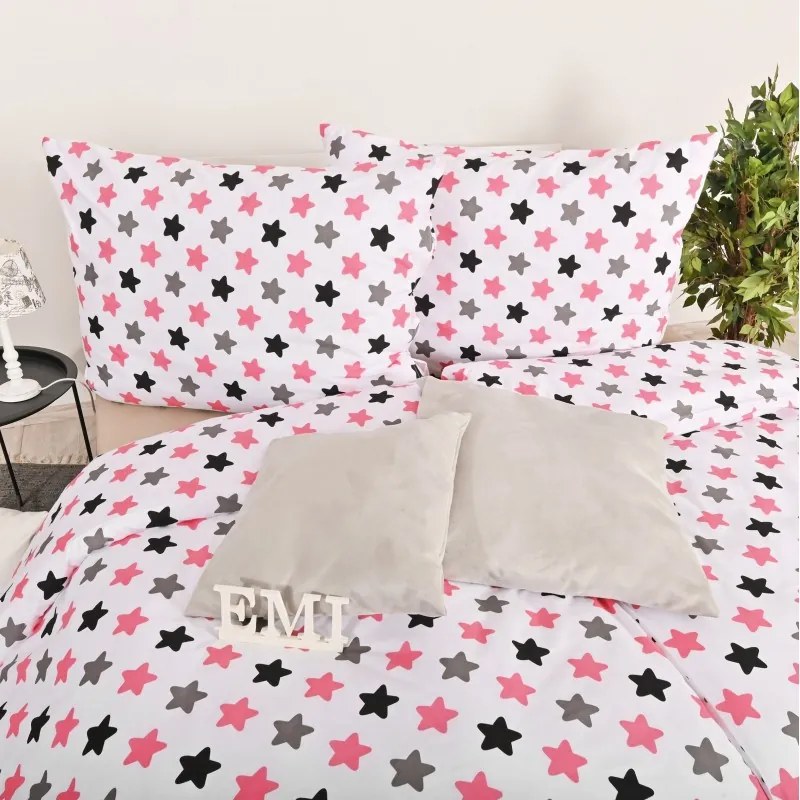 Povlečení dětské hvězdičky růžové EMI, Standardní set jednolůžko obsahuje 1x 140x200 + 1x 70x90