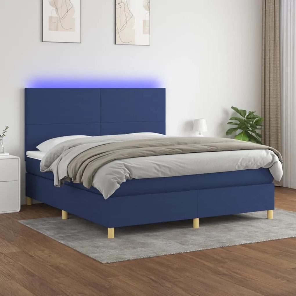 Box spring postel s matrací a LED modrá 180x200 cm textil,  3135299