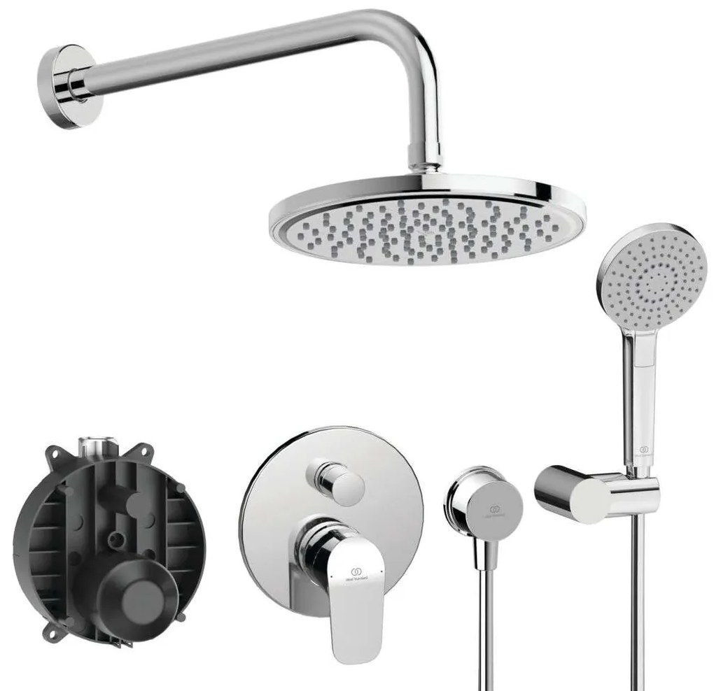 Ideal Standard CeraFlex - Sprchový set s baterií pod omítku, s tělesem, 3 proudy, průměr 20 cm, chrom BC447AA