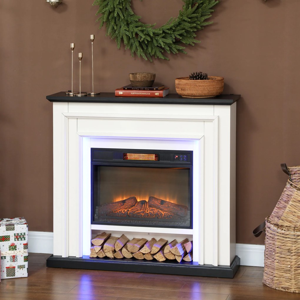 HOMCOM elektrický krb 1800W, dekorativní krbová replika s RGB LED světly, efekt plamene, krbový nástavec, 105 x 27 x 97 cm, černá