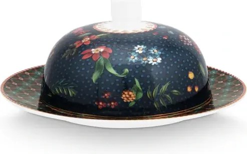 Pip Studio Berry Blues máselnice 17x8cm, modrý (Porcelánová máslenka kulatá)