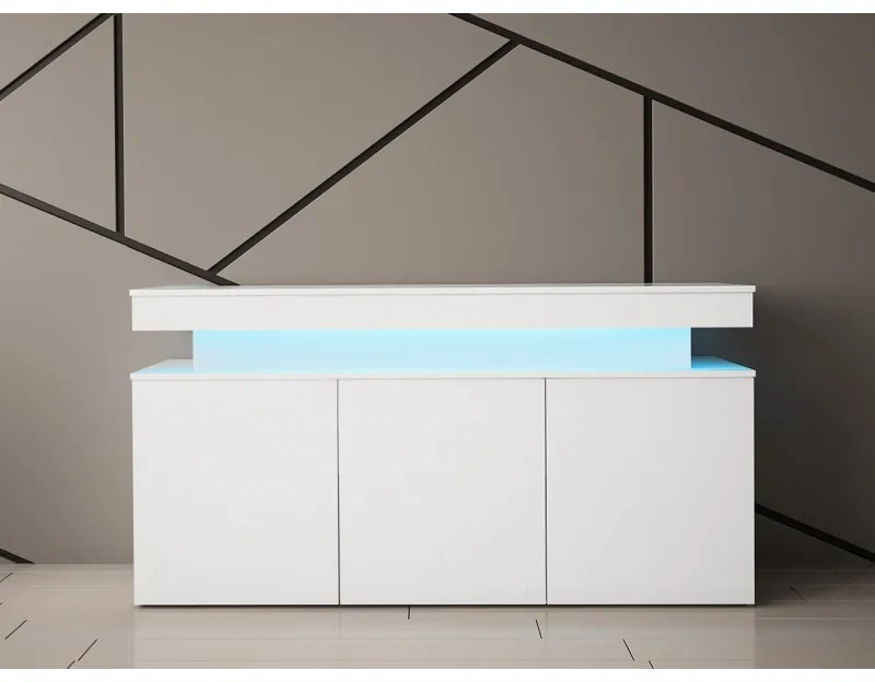 Komoda s LED osvětlením Lestirola 3D 160, Barva:: bíla / bíly lesk