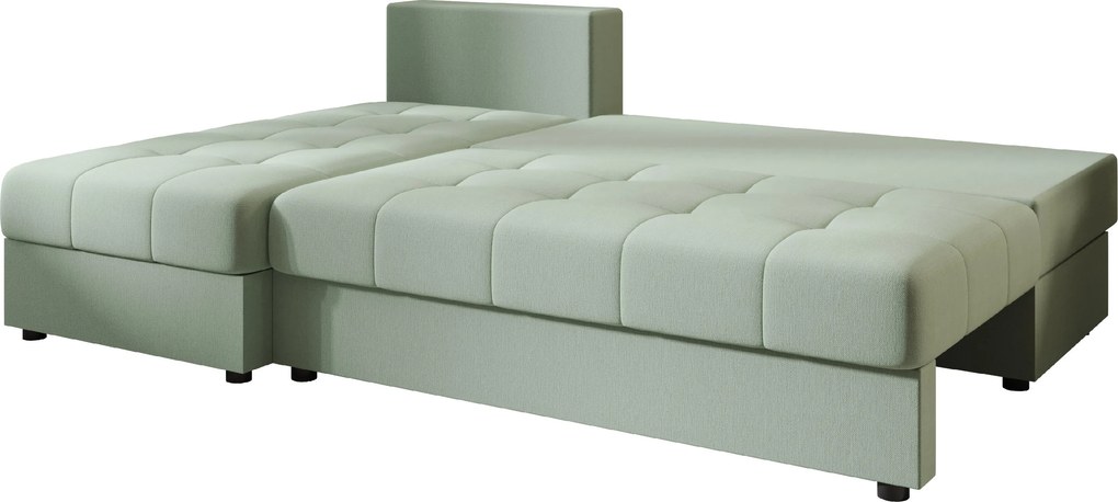 Rozkládací oboustranná sedací souprava do L VENORIA SLIM 200x143 cm, světle zelená + 2 polštářky ZDARMA