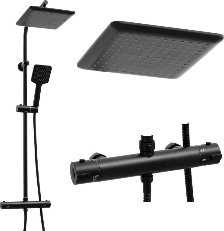 Erga Bodo Therm, sprchová souprava s termostatickou baterií a dešťovou hlavicí 23x23cm, černá matná, ERG-YKA-BP.BODO-THERM-23-BLK