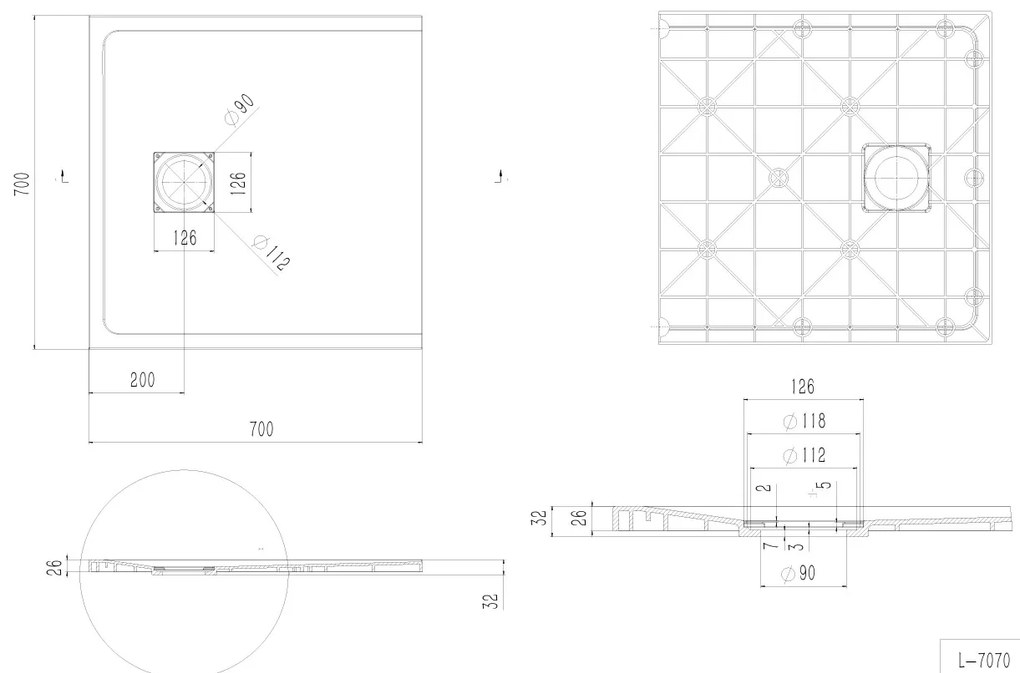 Erga Hyper, SMC sprchová vanička 70x70x2, 6 cm + sifon, béžová matná, ERG-V06-SMC-7070S-BG