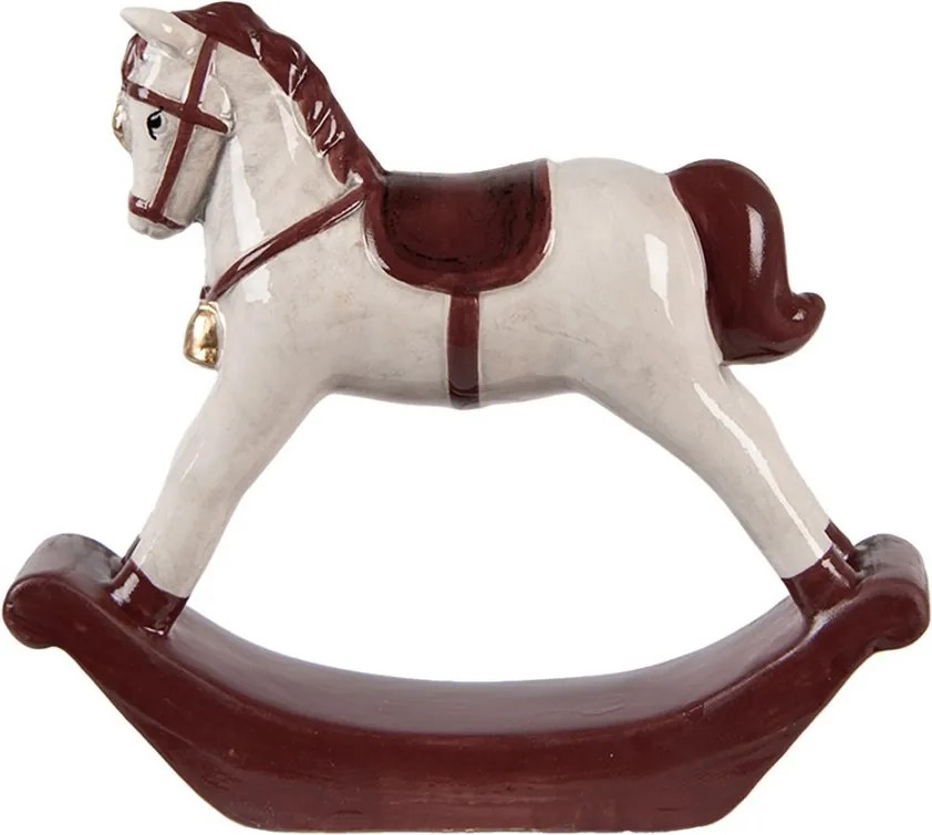 Béžovo-hnědá keramická dekorace houpací koník ChrisMs - 15*4*14 cm