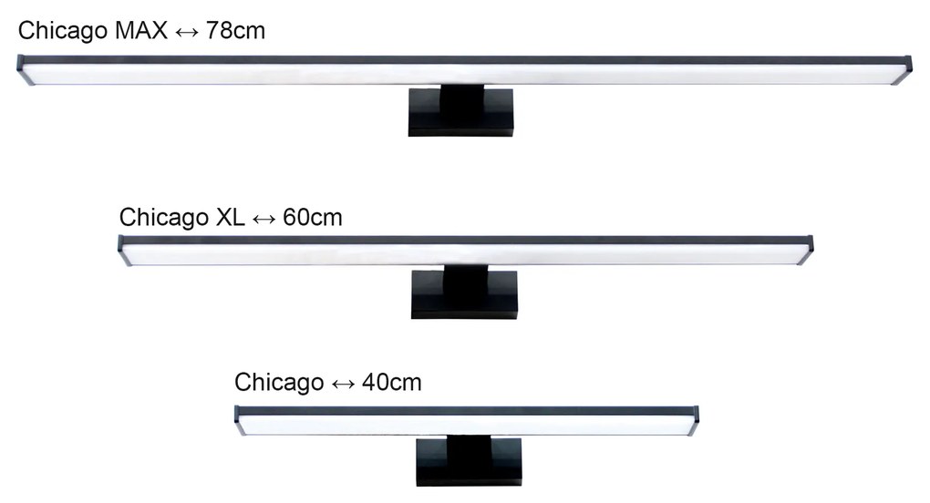 TOP-LIGHT LED osvětlení nad zrcadlo CHICAGO XL, 12W, denní bílá, 60cm, černé, IP44 Chicago XL